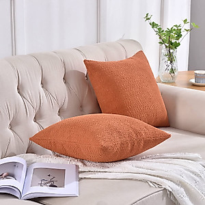 Rythome Set of 2 Cozy Boucle-Like Textured Throw Pillow Covers, Decorative Elegant Accent Pillow Cases for Couch Bed and Living Room - 18"x18", Terracotta