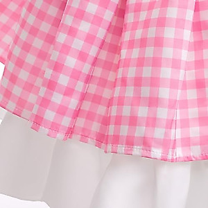Princess Pink Dress for Girls Pink Costume Plaid Sleeveless Sundress with Accessories Child Movie Heroine Cosplay Costume Pink Dress Uniform Halloween Stage Performance Party Costume, Pink,150cm