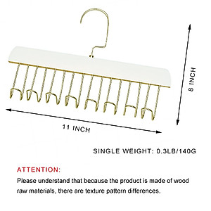 Belt Hanger for Closet,Tank Top Hanger w/8 Hooks Capacity,2 Pack Wood Space Saving Hanger, Sturdy and Durable Scarf Organizer and Storage for Tops, Bras, Camisoles, Scarfs or Tie (White)