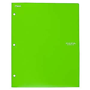 Five Star 2-Pocket Folder, Plastic Folders with Stay-Put Tabs, Fits 3-Ring Binder, Holds 8-1/2” x 11" Paper, Writable Label, Assorted Colors (38065), 4 Count (Pack of 1)