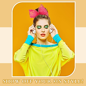 Xinnun 80s Neon Lace Bow Headband 80s Halloween Costume Accessories Knot Head Wrap Pink 1980 Cosplay Hairband for Party Women