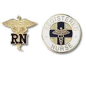 EMI Registered Nurse Rn Caduceus and Rn Round Emblem 2 Item Pin Set