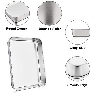 Deep Toaster Oven Tray Pan, P&P CHEF Stainless Steel Small Rectangular Baking Pan, Size 9.3”x7”x1.75”, Brush Finished & Easy Clean, Non Toxic & Heavy Duty