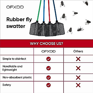 Rubber Fly Swatter, Long Fly Swatter Pack Pest Control, Fly Swatter Heavy Duty, Assorted Colors Beautiful (8 Pack)