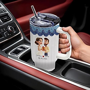 Custom 40oz Tumbler with Handle – wedding kiss-Personalized Couple Gift for Anniversary Wedding Gift, Birthday, Mother's Day, Valentine’s Day v2es8D