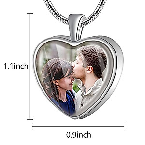Farfume Custom Picture Necklace Personalized Memorial Photo Heart Shape Pendant Stereoscopic Design Jewelry For Woman(Heart Silver)