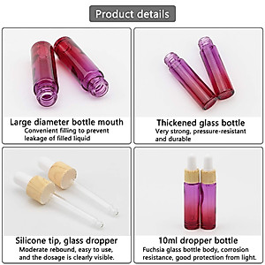 Kesell 10Pcs 10ml Dropper Bottle Purple-red Gradient Color Glass Vial With Dropper Empty Perfume Oil Bottles, 5pcs Funnels + 5pcs 5ml Transfer Dropper