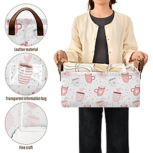 Exnundod Collapsible Storage Bin Pink Coffee Hearts Organizer Storage Shelf Basket Cute Valentine's Day Storage Boxes with Handles for Closet Blanket Toys Home Dorm Office