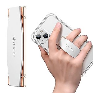 Onpint Phone Grip Finger Strap Holder 3.23 inches, 2-in-1 Cell Phone Slim Finger Loop Holder Kickstand Compatible with iPhone Samsung and Most Smartphones - White