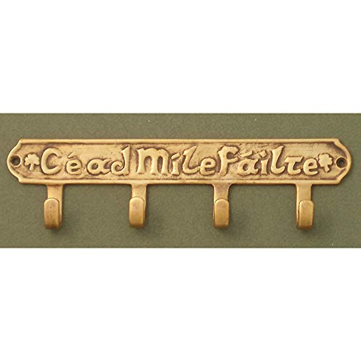 Robert Emmet Cead Mile Failte Key Holder w/4 Hooks/Antique Brass