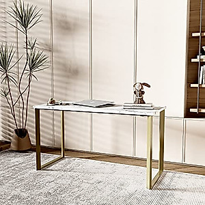roomfitters Marble Print Top Writing Desks/Workstation for Home Office, Gold Legs, 55.1" W