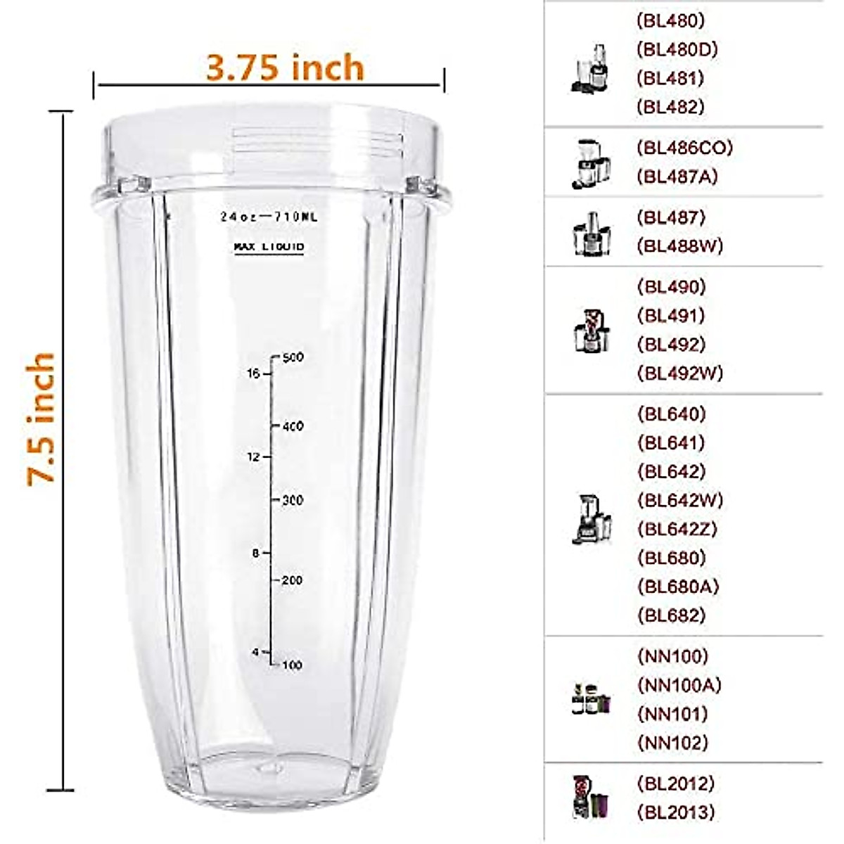 Nutri Ninja Blender Cup 24 oz with Sip & Seal Lid - For Blender BL450 BL454 Auto-iQ BL480 BL481 BL482 BL687 (2-Pack)