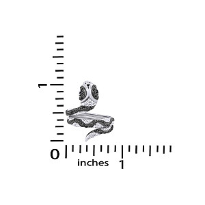 Jewel Zone US Black Natural Diamond Accent Snake Ring in 14k White Gold Over Sterling Silver (0.02 Ct)