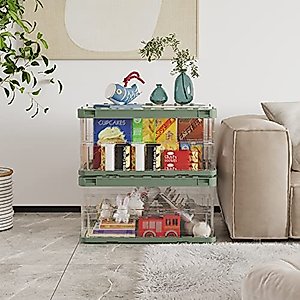 Clear Plastic Bins with Lids,WAYTRIM Collapsible Storage Cube Large Storage Drawers for Organizing Stackable Bin Storage Containers Storage Box for Toy Storage, Cabinet, Closet Organizers and Storage - Green