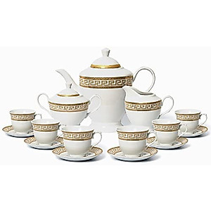 Euro Porcelain 57-pc Banquet Dinnerware Set Gold Greek Key - Luxury Tableware Dining Service for 8