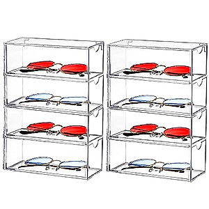 Nicunom 2 Pack Sunglasses Organizer Acrylic, Clear Eyeglasses Case with 4 Drawers, Eyewear Storage Display Case, Stackable Eyeglasses Holder for Women & Men Eyewear