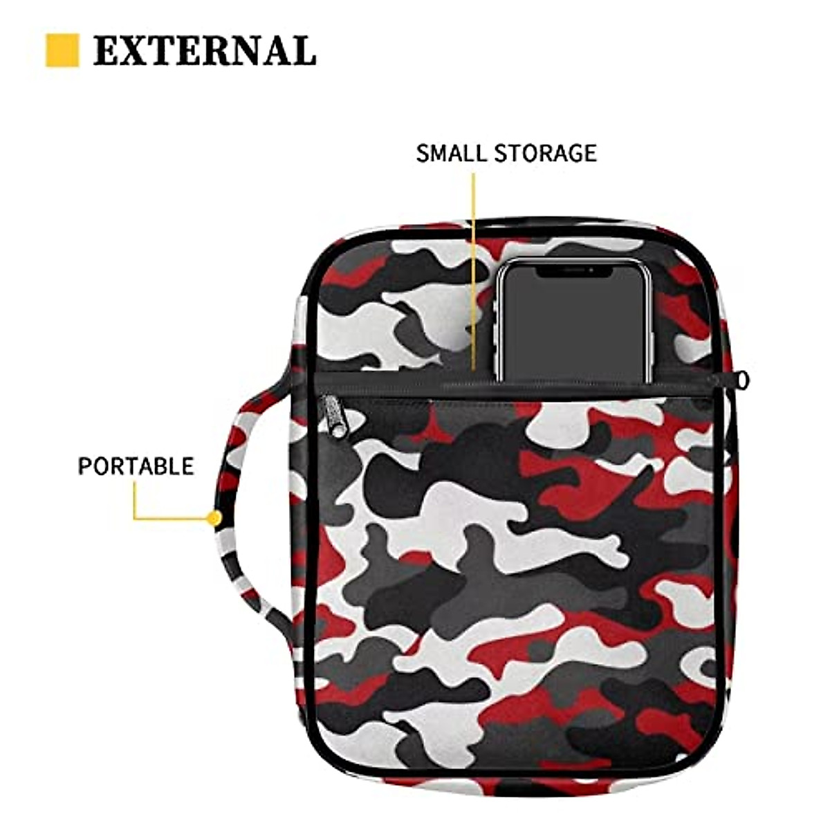 Rnyleeg Camouflage Bible Cover Bible Case for Women Girls Men Boy Carrying Book Case Church Bag Bible Protective Bag with Handle and Zippered Pocket