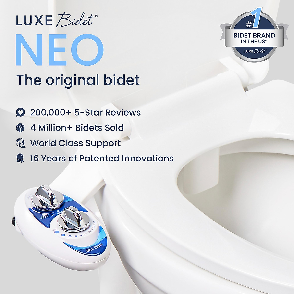 LUXE Bidet NEO 120 - Value Pack of 2 - Self-Cleaning Non-Electric Bidet Attachments for Toilet Seat (Blue and White)