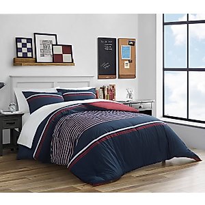 Nautica Duvet Cover Set Cotton Reversible Bedding with Matching Shams, Medium Weight for All Seasons, King, Mineola Red/White/Navy