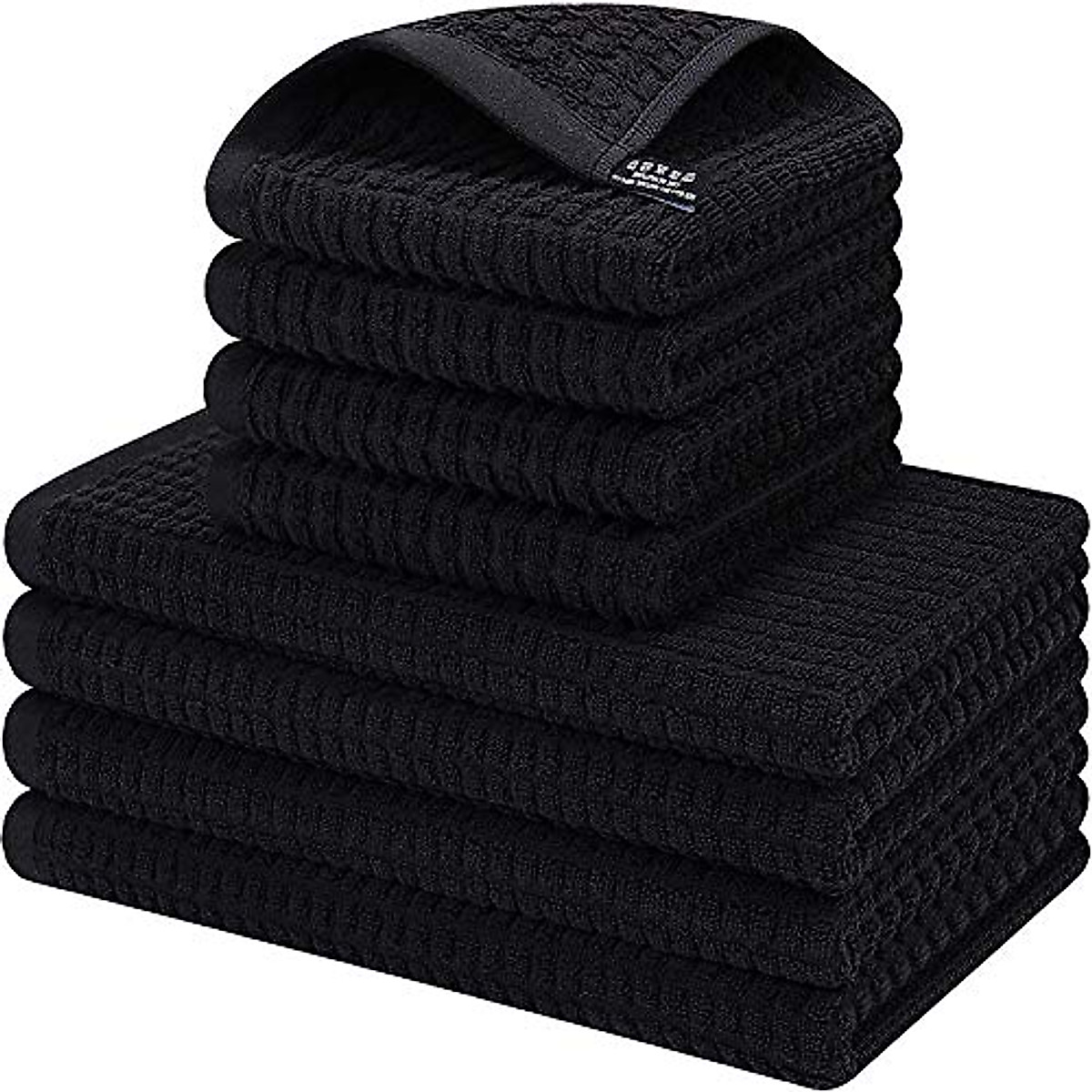 13.5 x 13.5 Inches and 16 x 28 Inches, Set of 8Pack Kitchen Dish Towels,Cotton Dish Cloths, Absorbent and Quick Drying Anti Odor,Kitchen Cooking and Cleaning Kitchenware Washing,Drying Dishes (Black)