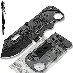 Grand Way Small Pocket Knife - Folding Wallet Knife - Mini Tactical Knife with Money Clip - Cool Dragon Blade Credit Card - Small Folding Knife - Birthday Christmas Gifts for Men and Women 6682