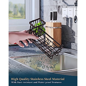 Consumest Sink Caddy Kitchen Sink Organizer, Sponge Holder for Kitchen Sink with Removable Drip Tray for Countertop Dish Soap Holder Dispenser Brush Holder, 304 Stainless Steel - Bronze