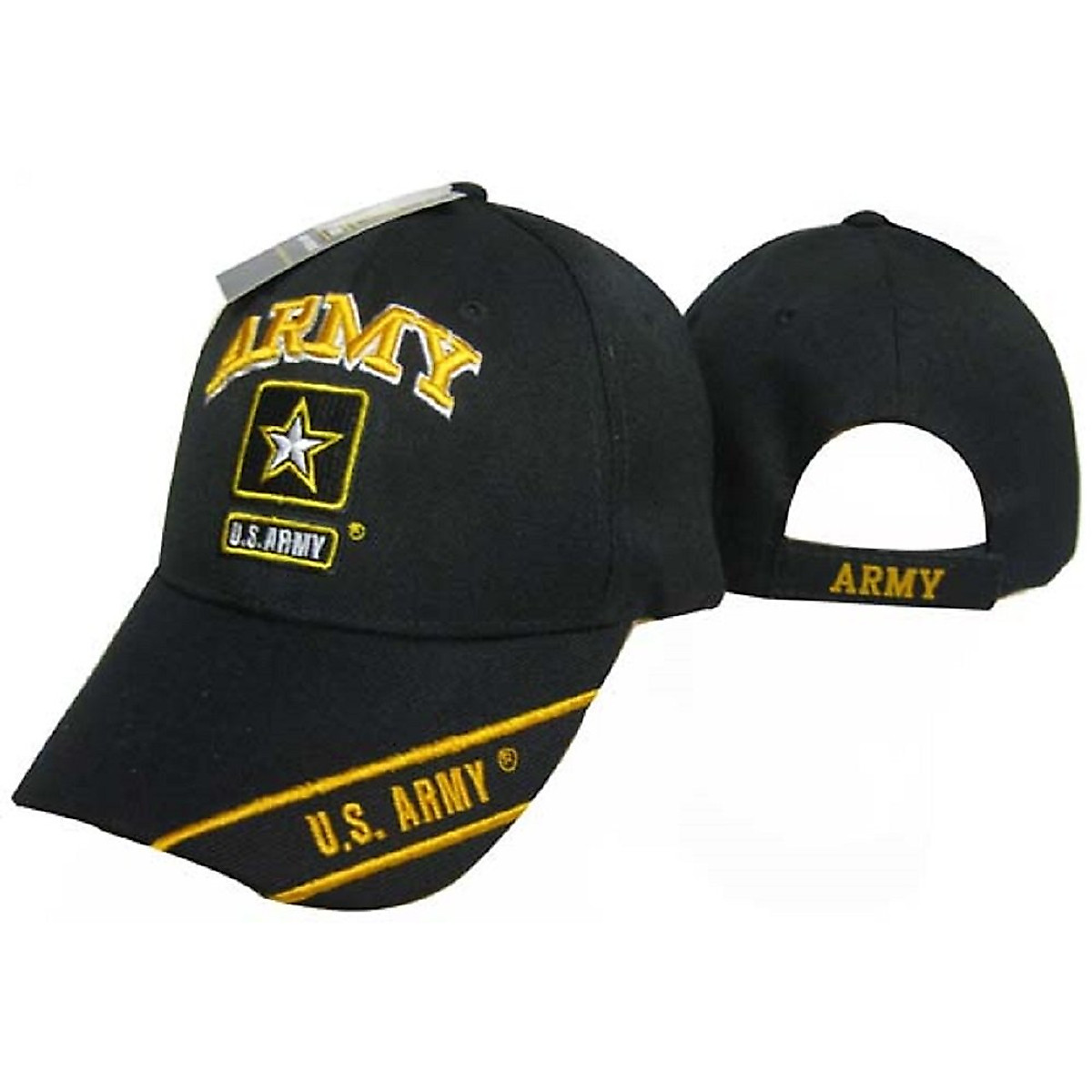 Army Emblem Black Star Gold Letters on Bill Embroidered Cap Hat (TOPW)