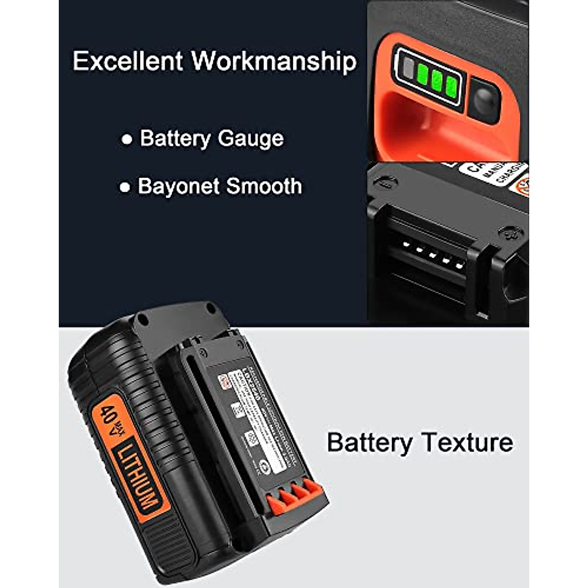 AYTXTG 3.0Ah 40V Replacement Black and Decker 40Volt Lithium Battery LBX2040 LBXR36 LBXR2036 LST540 LBX1540 LST136W with a LCS40 LCS36 Portable Charger for Black Decker 40V Battery Charger