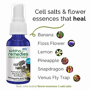 Siddha Remedies Oral Health for Pets | Cat Dog Oral Care for Toothache Decay | Breath Spray for Bad Breath, Healthy Gums Dogs Tooth Care | 100% Natural Homeopathic Remedy Cell Salts Flower Essences