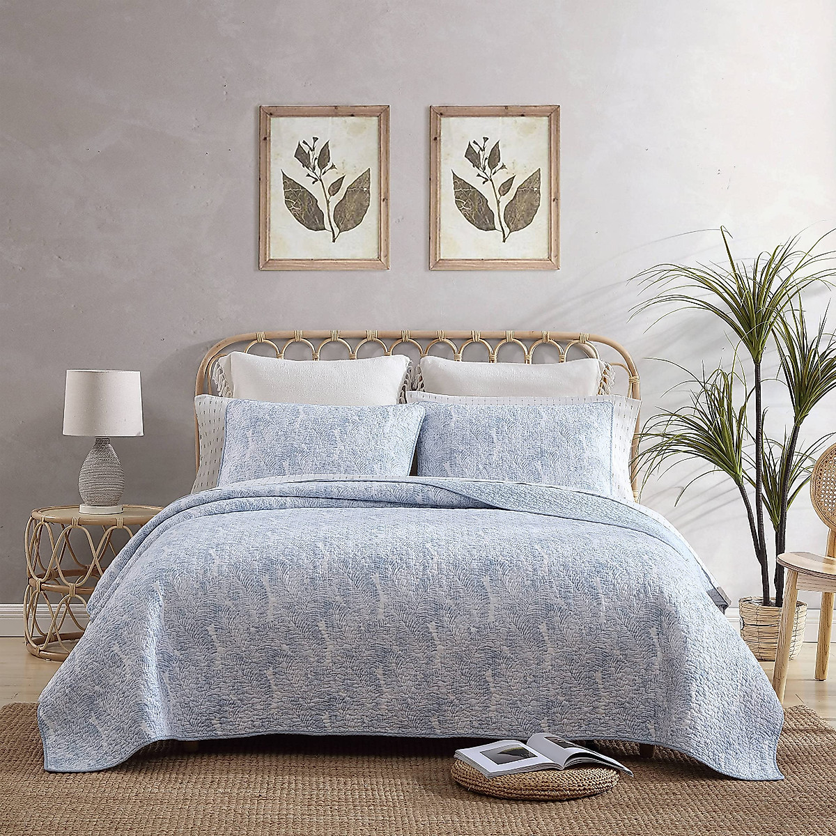 Tommy Bahama - King Quilt Set, Reversible Cotton Bedding with Matching Sham, Coastal Bedding Set with Textured Reverse (Distressed Water Leaves Blue, King)