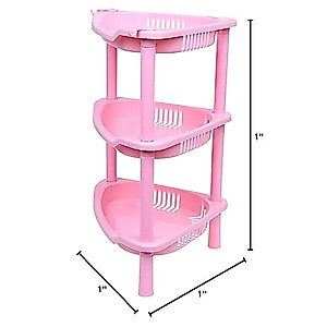 3 Tier Reusable Plastic Corner Shelf Organizer Cabinet Bathroom Kitchen Sundries Storage Rack Pink Simple and Sophisticated Design