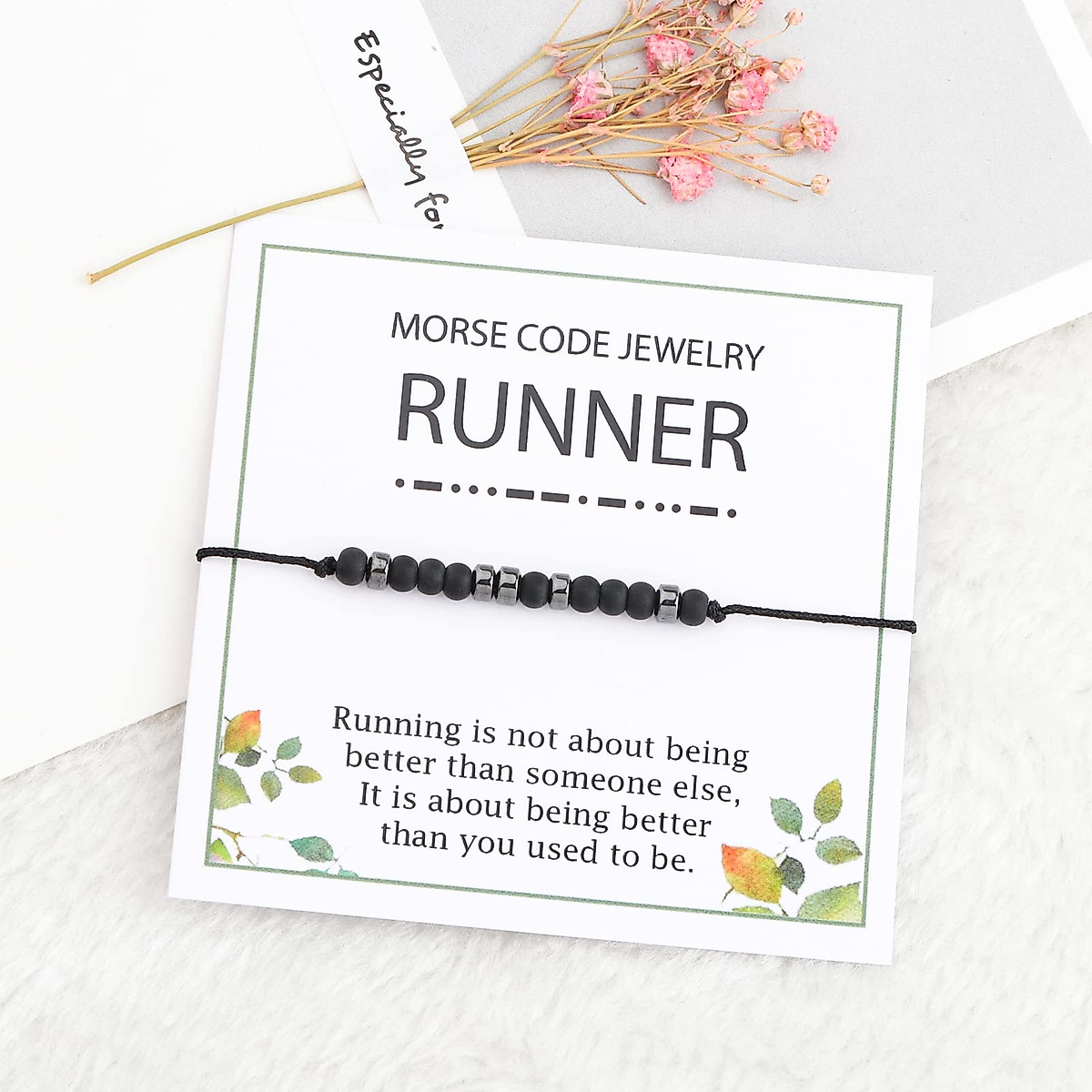 WSNANG Runner Gift Runner Morse Code Bracelet Running Lover Gifts Fitness Gym Gift for Runner Cross Country Running Gift (Runner MC Br-2)