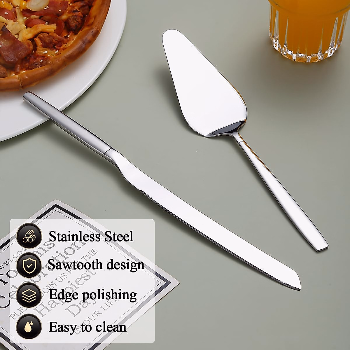 Evanda Wedding Cake Knife and Server Set, Cake Cutte Pie Server for Everyday, Wedding and Birthdays, Dishwasher Safe