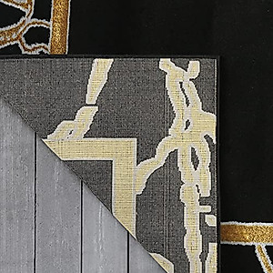 Antep Rugs Babil Gold 6x9 Marble Bordered Modern Geometric Indoor Area Rug (Black, 6'7" x 9')