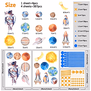 Hianjoo Glow in The Dark Stars for Ceiling, Solar System Wall Stickers, Rocket Astronaut Luminous Decal Shining Space Decoration for Nursery Bedroom Living Room for Boy and Girl