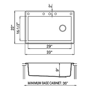 Ruvati 33 x 22 inch Drop-in Topmount Granite Composite Single Bowl Kitchen Sink Slope Bottom - Midnight Black - RVG1033BK