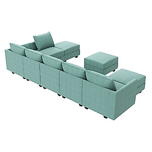 HONBAY Oversized Modular Sectional Sofa with Storage Reversible Sectional Couch Modular Sofa with Chaise U Shaped Sectional Set with Ottoman for Living Room, Aqua Blue
