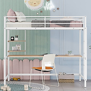 NicBex Small Bunk Bed Twin Loft Bed Loft Bed with Desk Bed with Desk and Storage Loft Bed Full Size Strong and Sturdy Suitable for Families with Many Children or Few Rooms, White