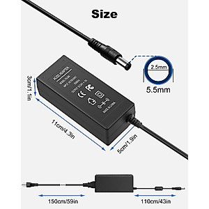 24V DC Power Supply Adapter 5A 120W 24Volt Power Adapter 100-240V 50-60Hz AC to DC Converter 24V5A Switching Power Supply Transformer, DC Outlet Plug 5.5mm x 2.5mm & 3-Prong AC Cable