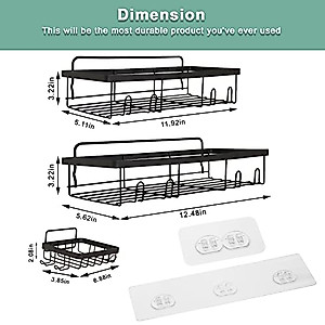 Fakoidat Shower Caddy with Soap Dish Holder, Set of 4 Adhesive Shower Shelves, Large Capacity Rustproof Stainless Steel Bathroom Organizer for Inside Shower, No Drilling Needed, Sleek Black Finish