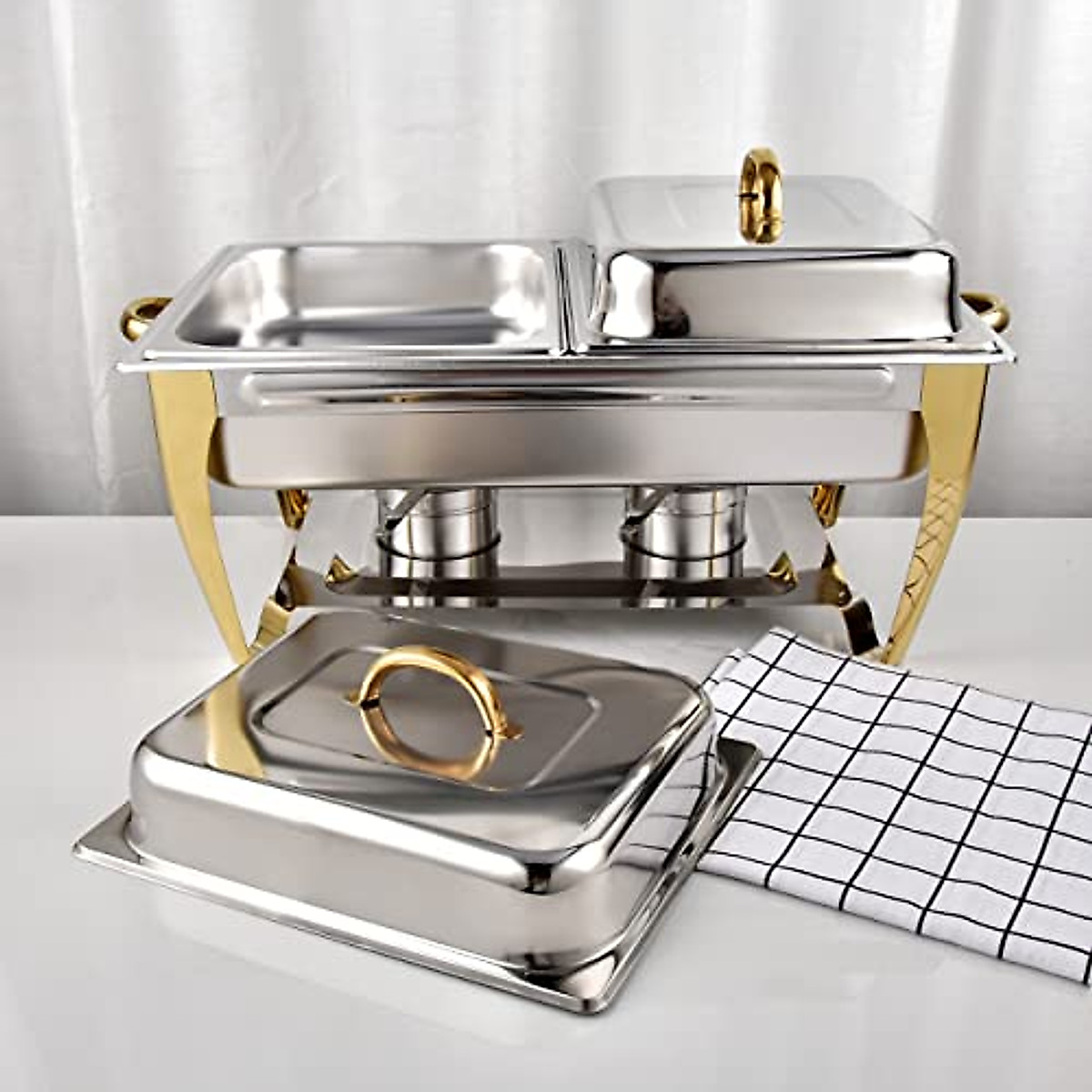 HONHPD 9 Quart Chafing Dish Buffet Set, Stainless Steel Chafing Dishes Silver Rectangular Catering Chafer Warmer with Food Tray Lid and Fuel Holder for Wedding Party Banquet Catering Events