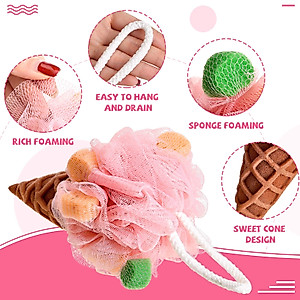 Geiserailie 4 Pieces Kids Loofah Ice Cream Cone Bath Sponge Kids Bath Shower Sponge Body Scrubber Exfoliating Loofah for Spa Shower