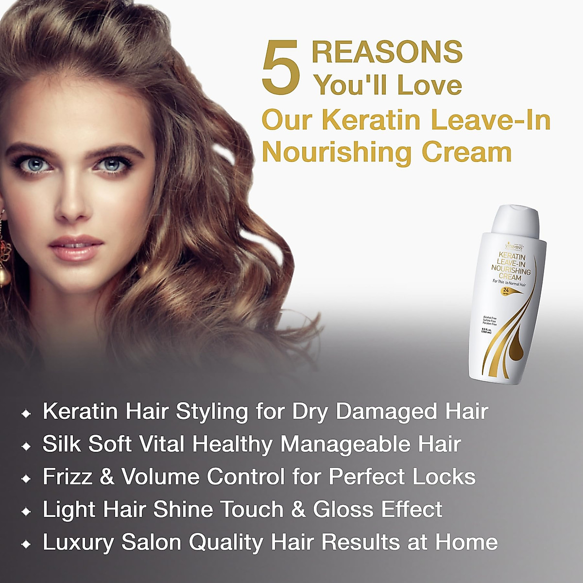 Vitamins Keratin Leave In Conditioner Moisturizer - Thin to Normal Hair Care Moisturizing Hydrating Detangler Cream for Dry Damaged Hair