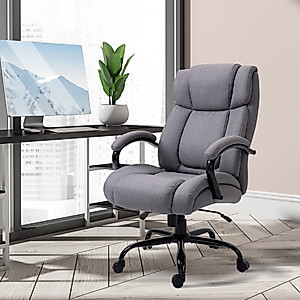 Vinsetto High Back Big and Tall Executive Office Chair 484lbs with Wide Seat, Computer Desk Chair with Linen Fabric, Adjustable Height, Swivel Wheels, Light Grey
