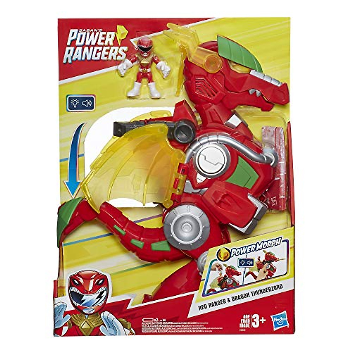 Playskool Heroes Power Rangers Red Ranger & Dragon Thunderzord, 3" Action Figure, 14" Zord, Lights & Sounds, Collectible Toys for Kids Ages 3 & Up