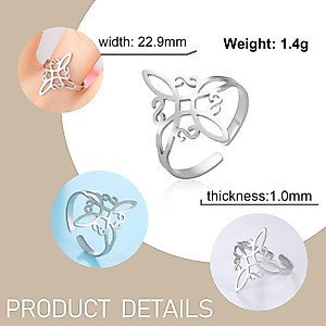 Dreamtimes Witch Knot Ring for Women Stainless Steel Adjustable Open Finger Rings Celtic Quaternary Wiccan Witches Knot Ring Witchcraft Amulet Jewelry Birthday Gift (SILVER)