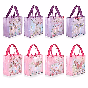 piqiya 16pcs Non Woven Gift Bags, Butterfly Party Favor Bags, Girl Birthday Gift Bags, Thank You Bag for Baby Shower,Wedding,Thanksgiving