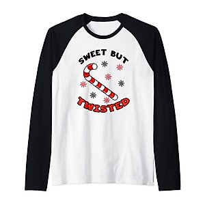 Sweet But Twisted Candy Cane Stocking Stuffer Christmas Raglan Baseball Tee