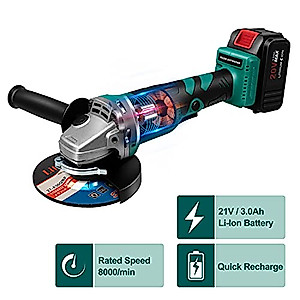 Kinswood Brushless Cordless Angle Grinder 20V 4-1/2” Cut-Off 3.0Ah Lithium-ion Battery & Fast Charger w/Cutting Wheel & Grinding Wheel