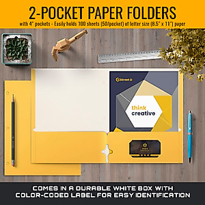 Two Pocket Portfolio Folders, 50-Pack, Yellow, Letter Size Paper Folders, by Better Office Products, 50 Pieces, Yellow